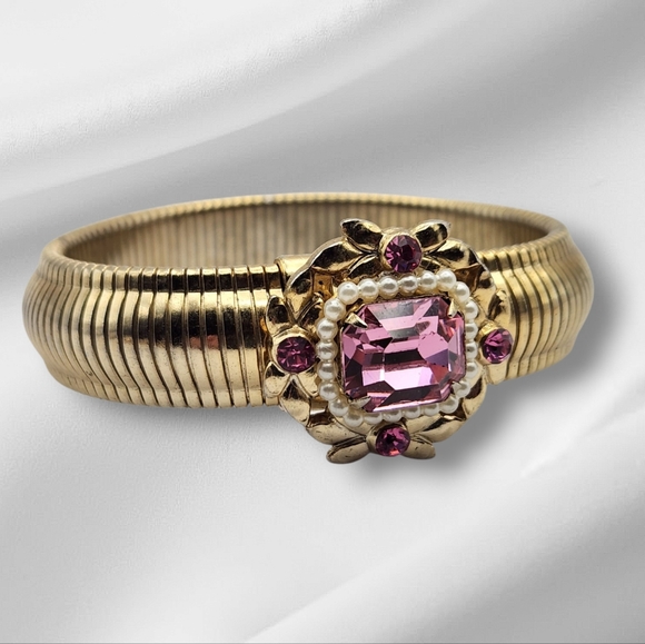 Coro | Jewelry | Coro Pegasus 94s Pink Rhinestone Faux Pearl Coil ...